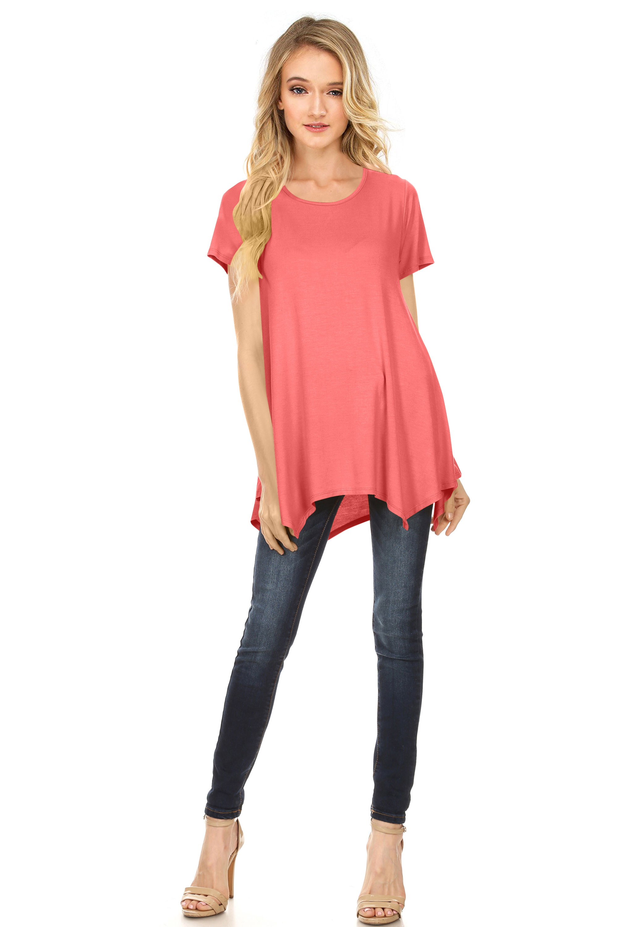 NYL Apparel Womens Short Sleeve Scoop Neck Flowy Tunic Top - Made in ...