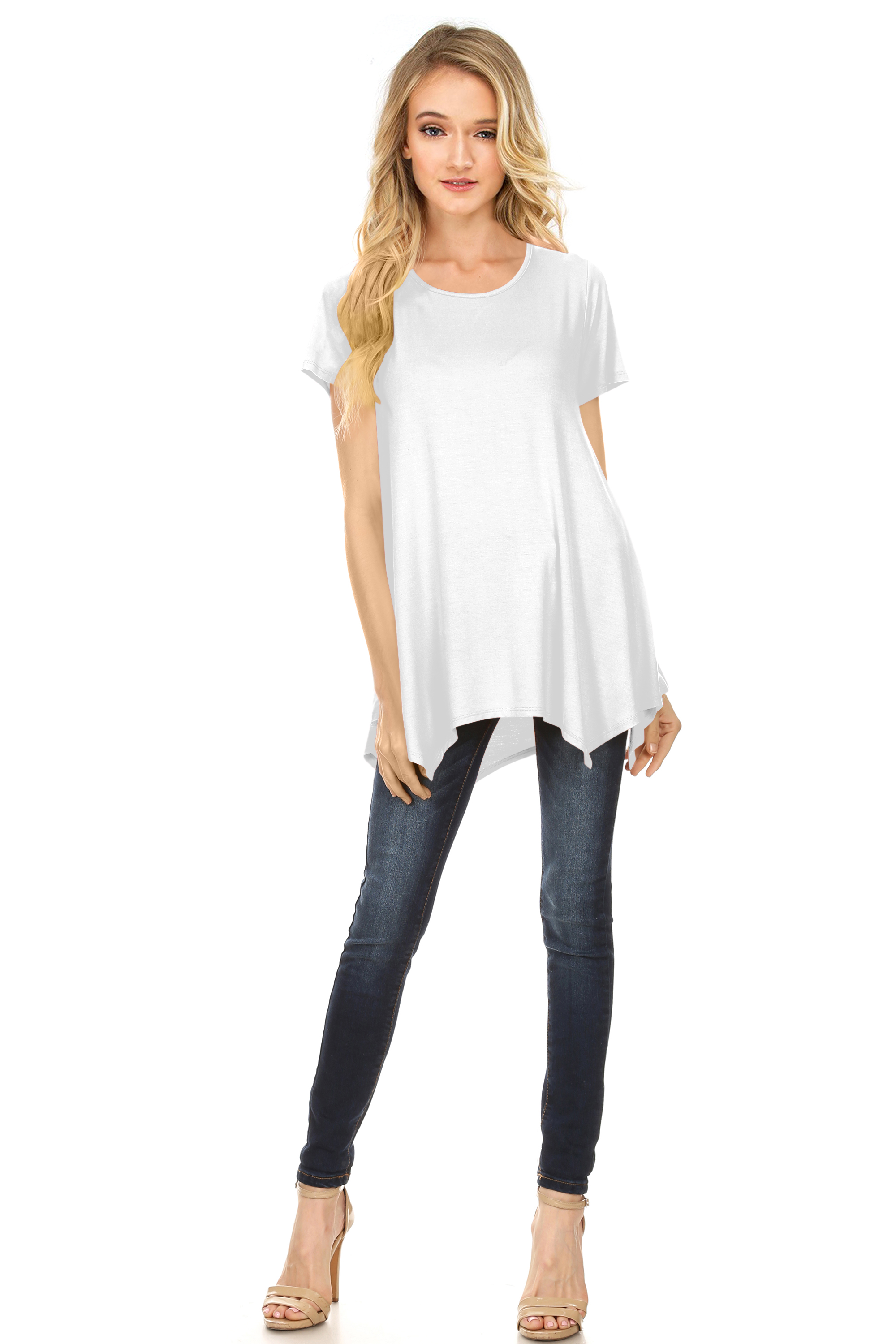 NYL Apparel Womens Short Sleeve Scoop Neck Flowy Tunic Top - Made in ...