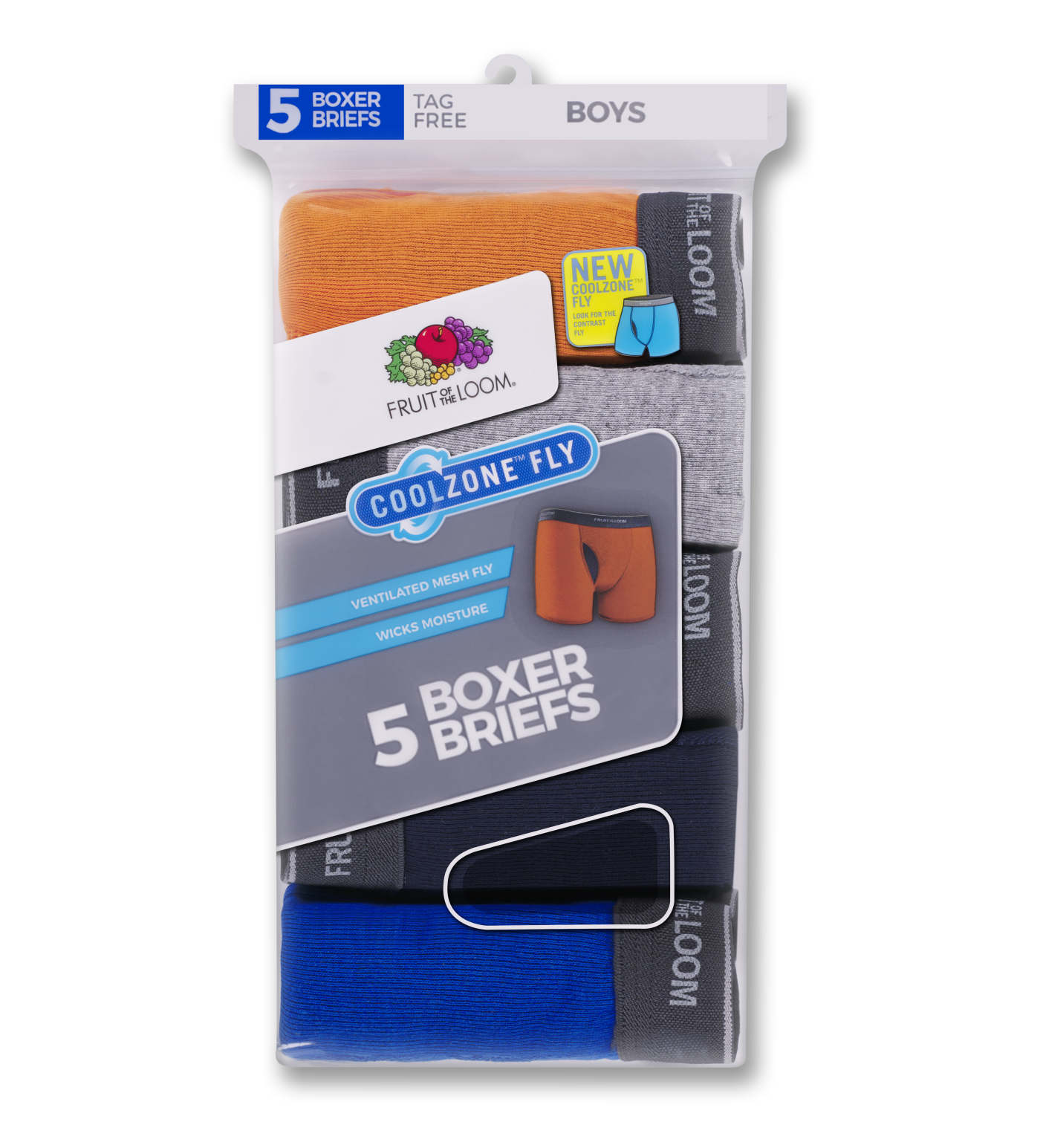 Boys Size Large 14-16 Fruit of The Loom Boxer Briefs 5 Count Cool Zone ...